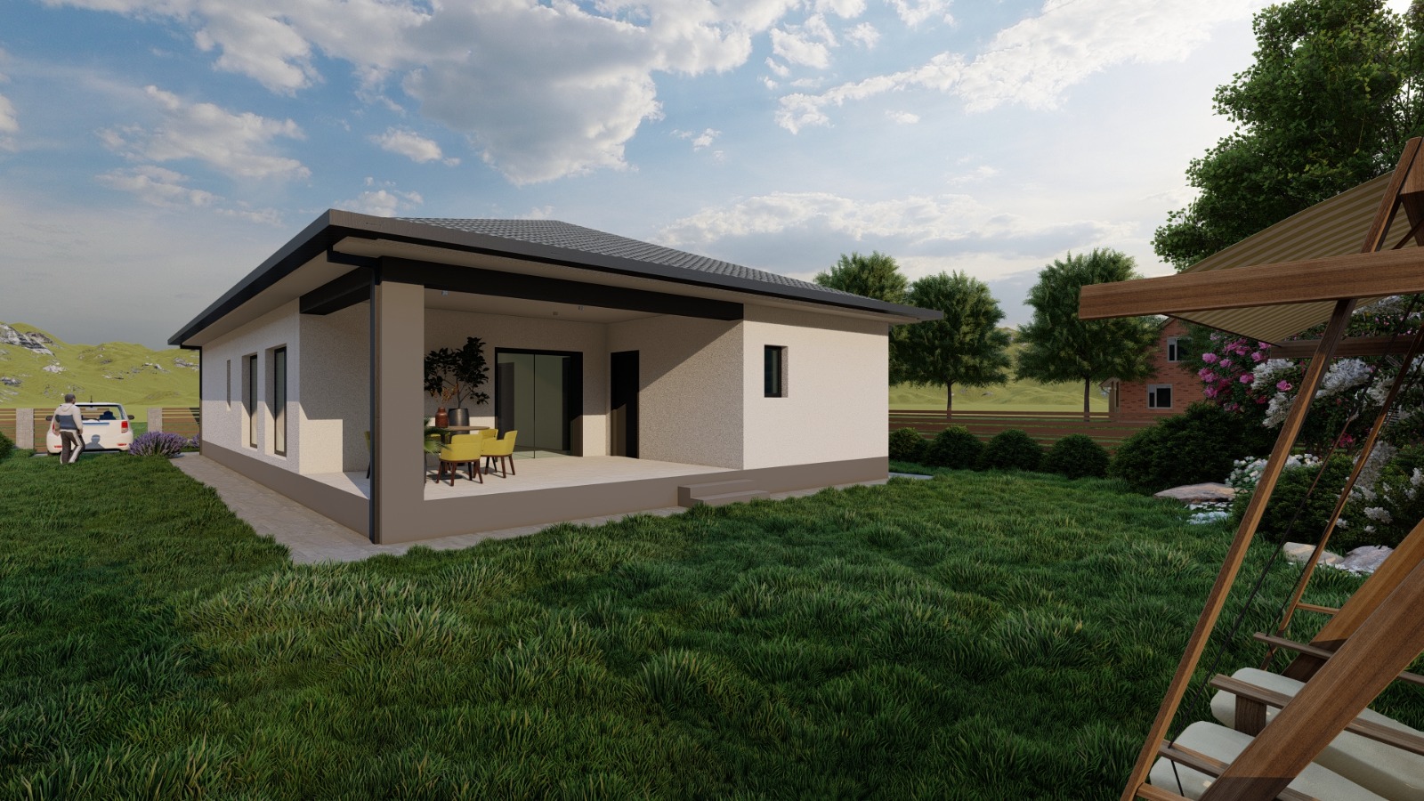 Proiect Casa Parter – 3 dormitoare 180 metri patrati – 9.80 metri latime